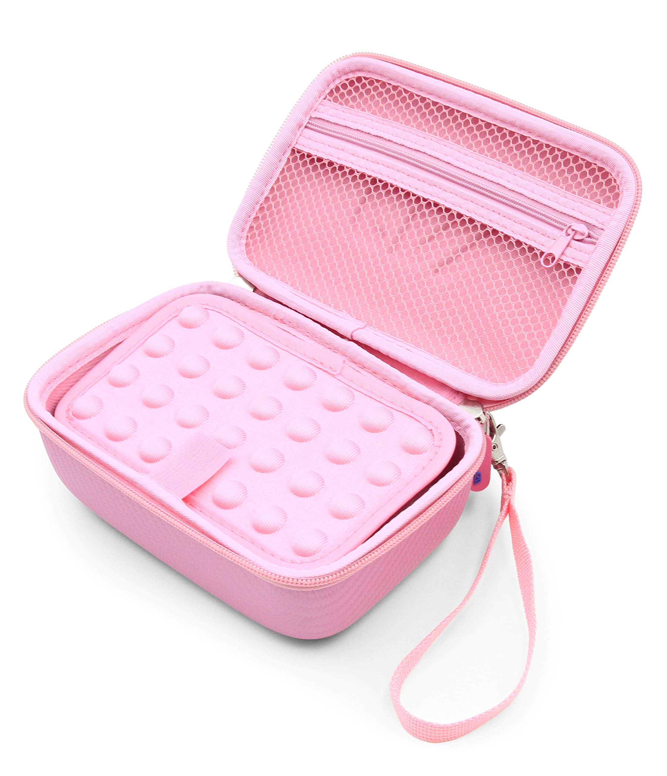 CASEMATIX Camera Travel Case Compatible with PROGRACE, Ourlife, Dragon Touch and More Waterproof Toy Camera Video Recorders - Pink Case for Toy Action Camera and Accessories