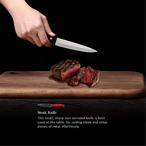 Master Maison 8-Piece 4.5" Premium Steak Knife Set | 8 German Non-Serrated Stainless Steel Kitchen Steak Knives + Storage Gift Box | Anti-Fatigue Ergonomic Full-Tang Triple-Riveted Handle (Black)