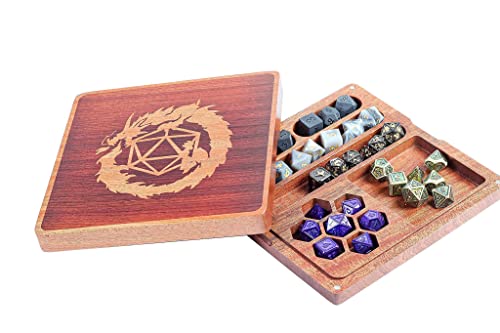 3DEGOS Portable Dragon Wooden Dice Box, Dice Tray for Dungeons and Dragons, DND Dice Set, Gifts, D&D, D and D, Pathfinder, Accessories, D20, Polyhedral, Resin Dice, Metal Dice, Bag, Tower