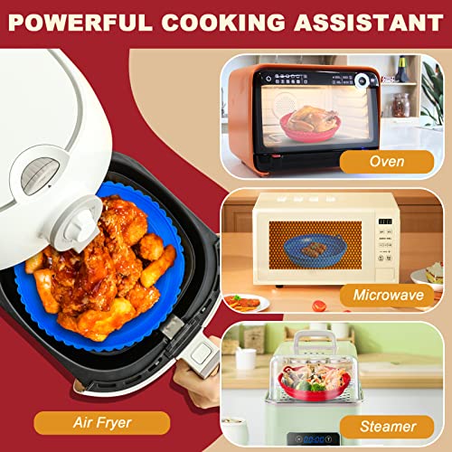 2-Pack Air Fryer Silicone Liners, 8.27in Foldable Silicone Air Fryer Pot for 5-8 Qt Reusable Silicone Air Fryer Baskets Oven Accessories 2 Pack(Blue+Red)