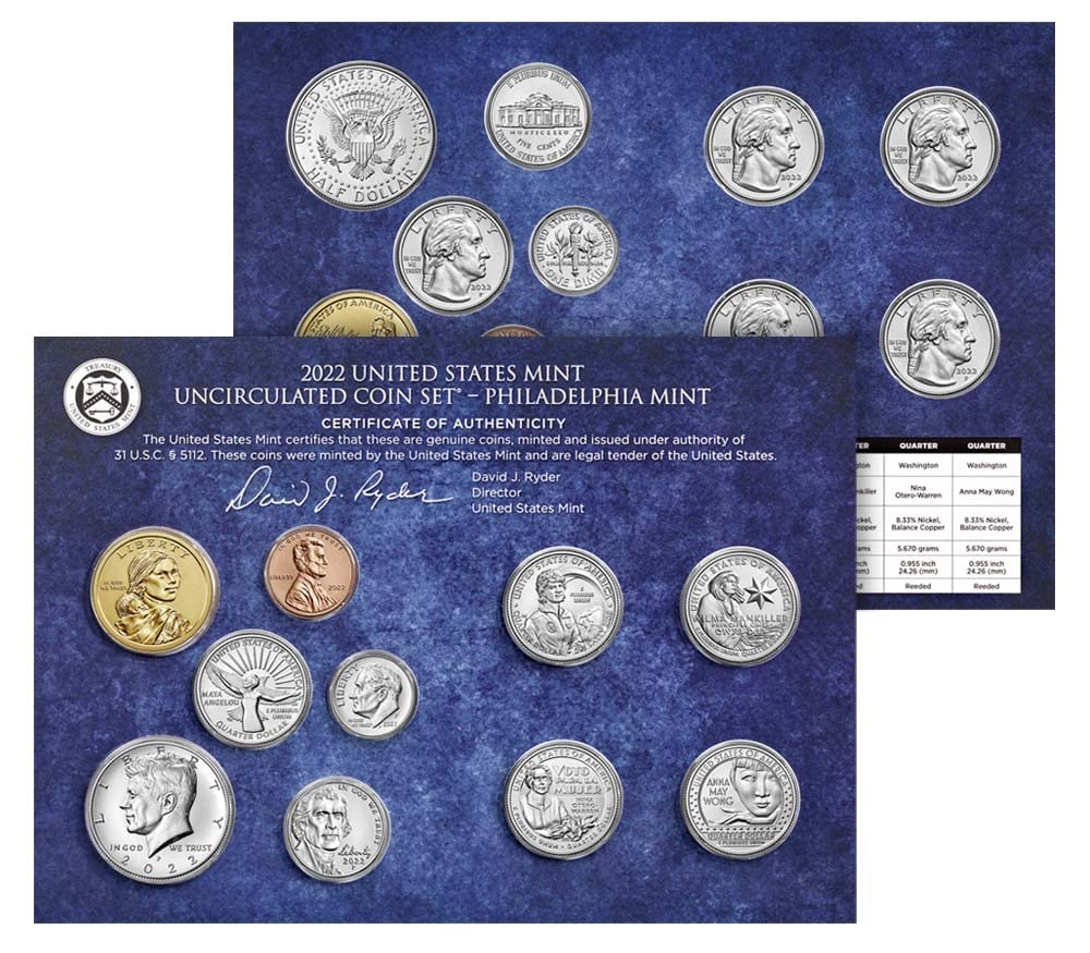 2022 P, D U.S. Mint Uncirculated 20 Coin Mint Set in Gold Gift Bag Uncirculated