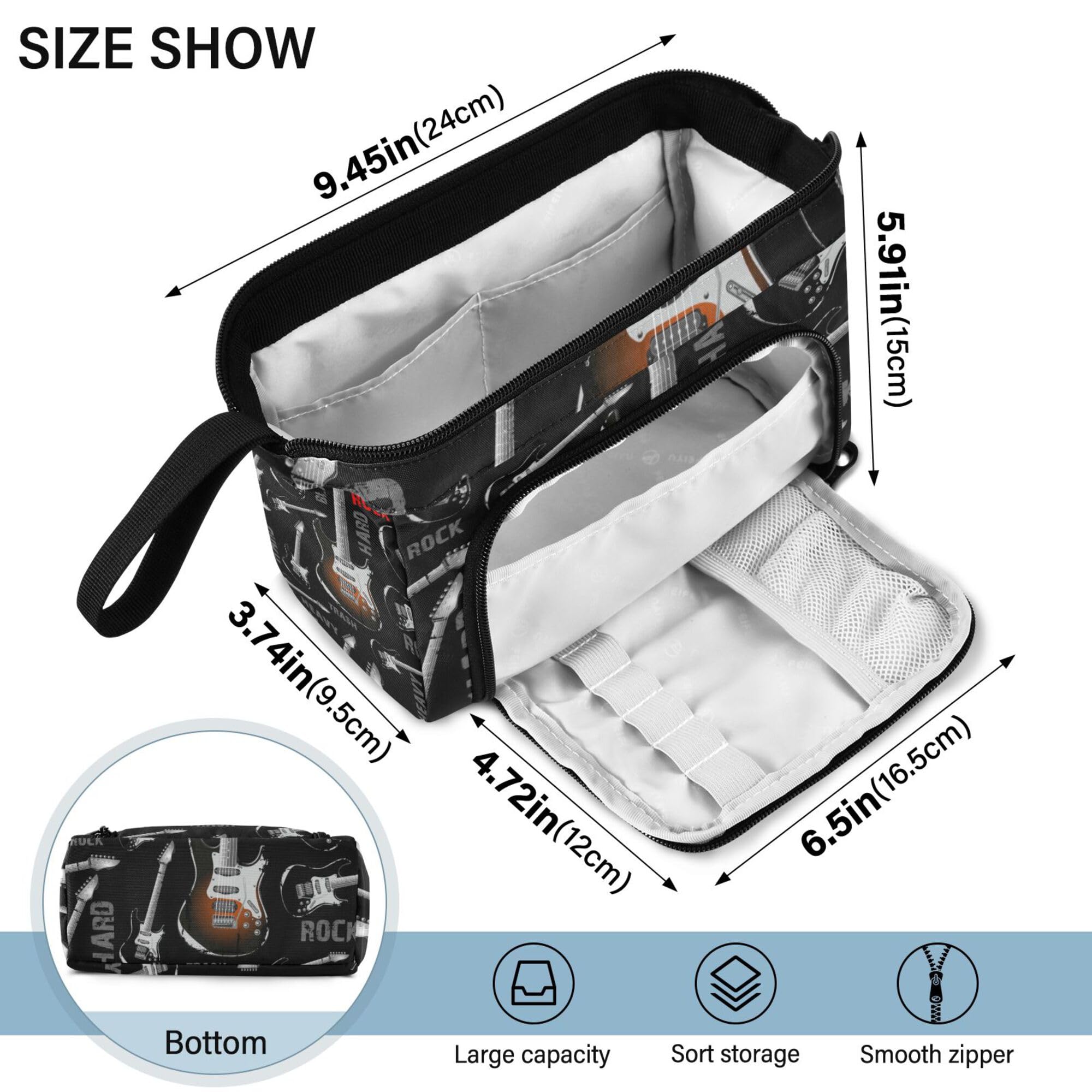 Fisyme Music Rock Pencil Case Large Capacity Pencil Pouch Pen Bag Box Big Makeup Pencil Case Organizer