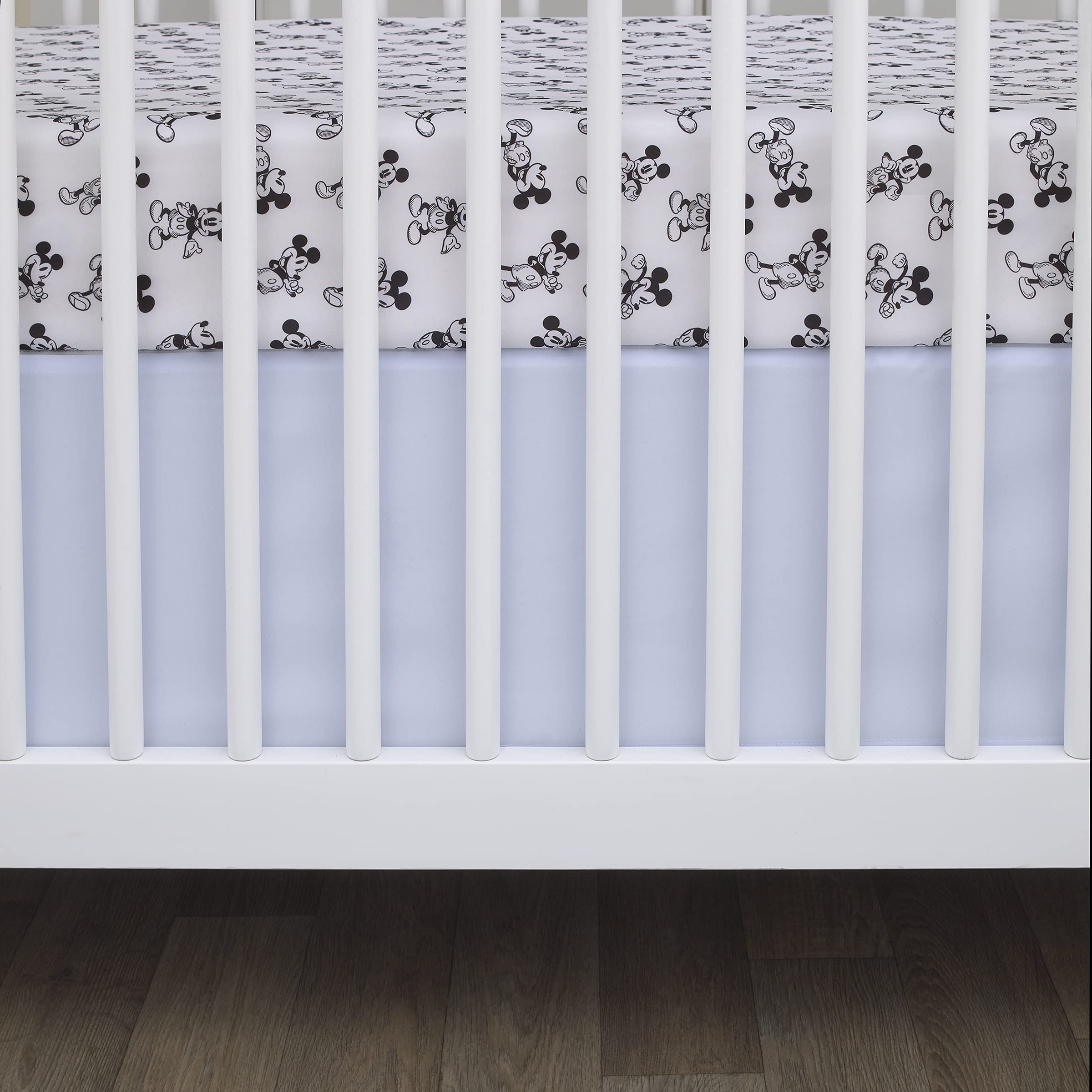 Disney Mickey Mouse - Timeless Mickey Blue, Gray, and White Stars and Icons 3 Piece Nursery Crib Bedding Set - Comforter, Fitted Crib Sheet, and Crib Skirt
