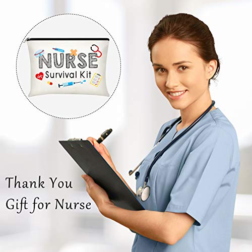 Frienda 8 Pcs Nurse Survival Kit Makeup, Cosmetic Bag Nurse Practitioner Gifts Toiletry Bag Funny Travel Bag Nurses School Supplies for Nursing Student (White)