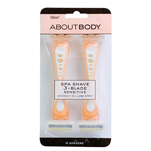 About Face Body Spa Shave 3-Blade Sensitive Disposable Razors With Coconut Oil Lube Strip, 4 Count