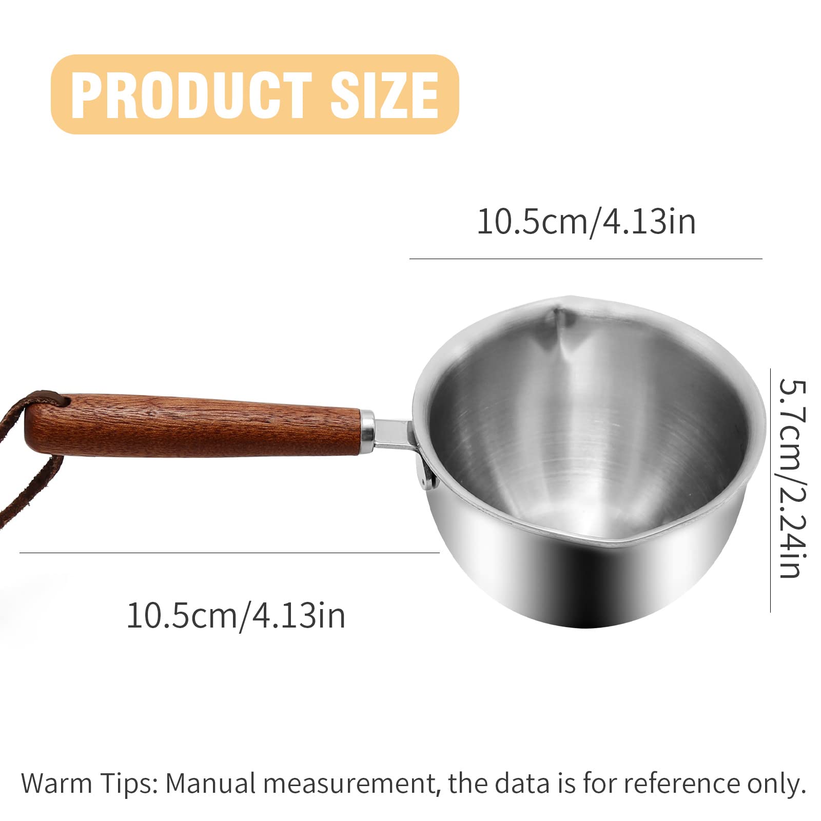 200ml/ 6.7oz Butter Warmer Pan with Dual Pour Spouts, Stainless Steel Milk Warmer Pot, Long Heat- Resistant Handle Small Sauce Pan for Stove Top, Chocolate Melting, Coffee Tea Soup Warming