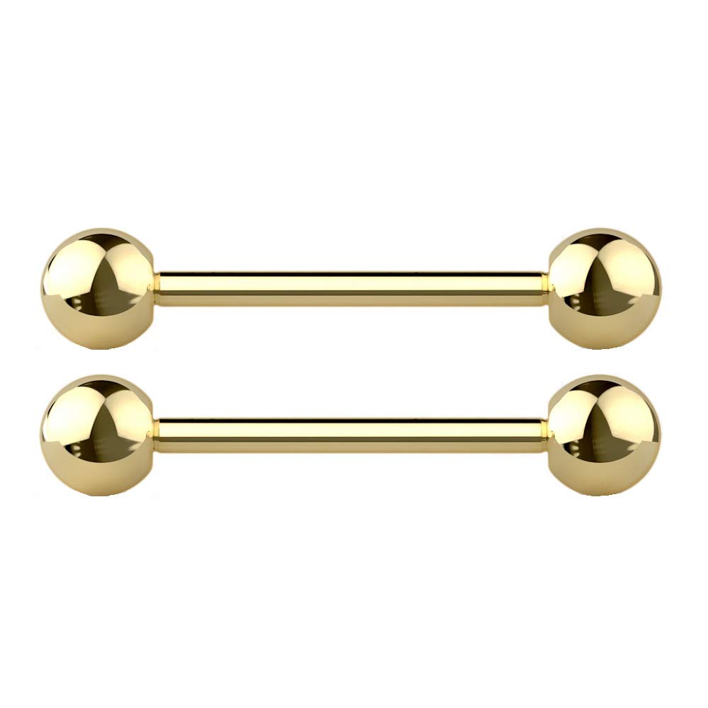 14G G23 Implant Grade Solid Titanium PVD Plated Internally Threaded Nipple Barbells, Sold as a Pair (Gold Tone, 16mm (5/8"))
