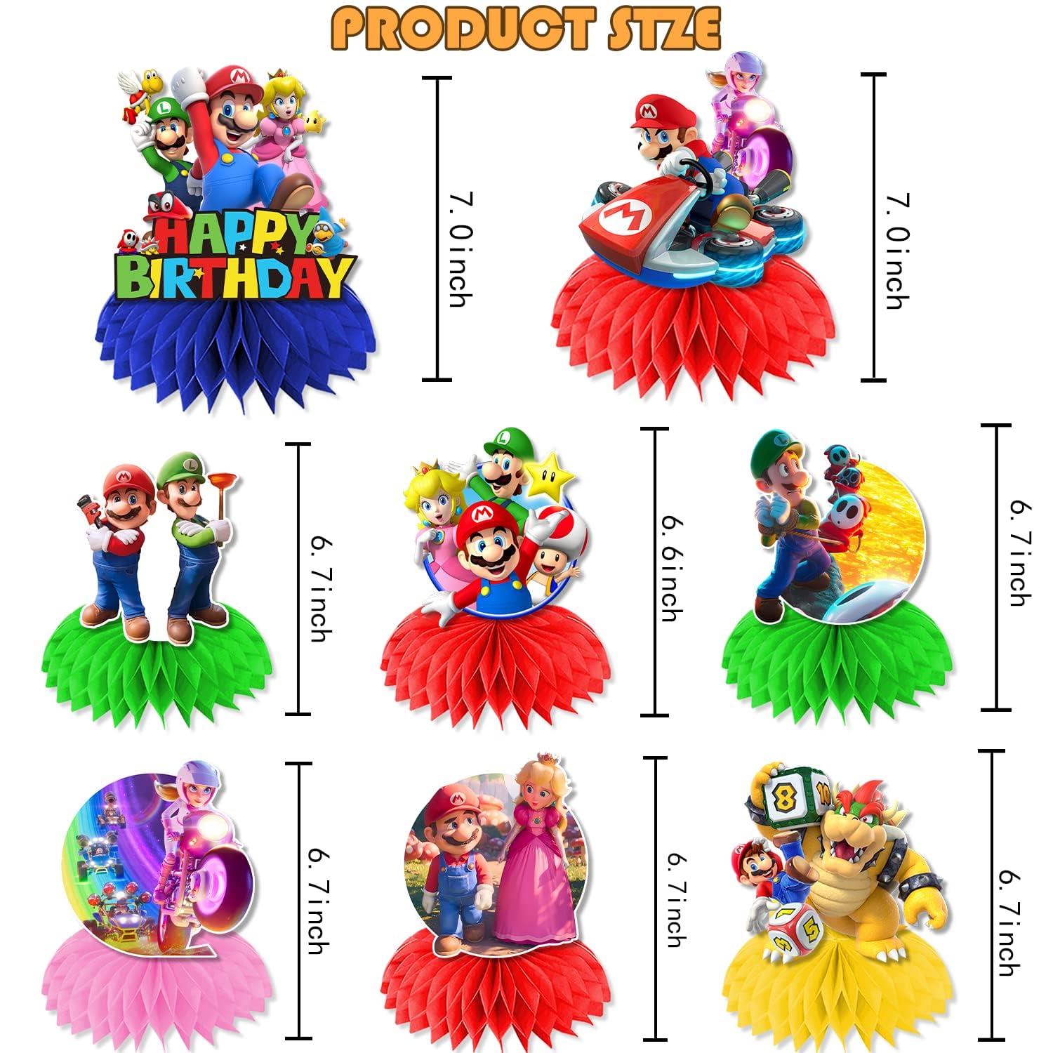 8 Pcs Super Brother Centerpieces for Birthday, Video Game Theme Centerpieces, Bros Decorations for Party, 3D Double Side Party Decorations, Party Supplies Table Decorations