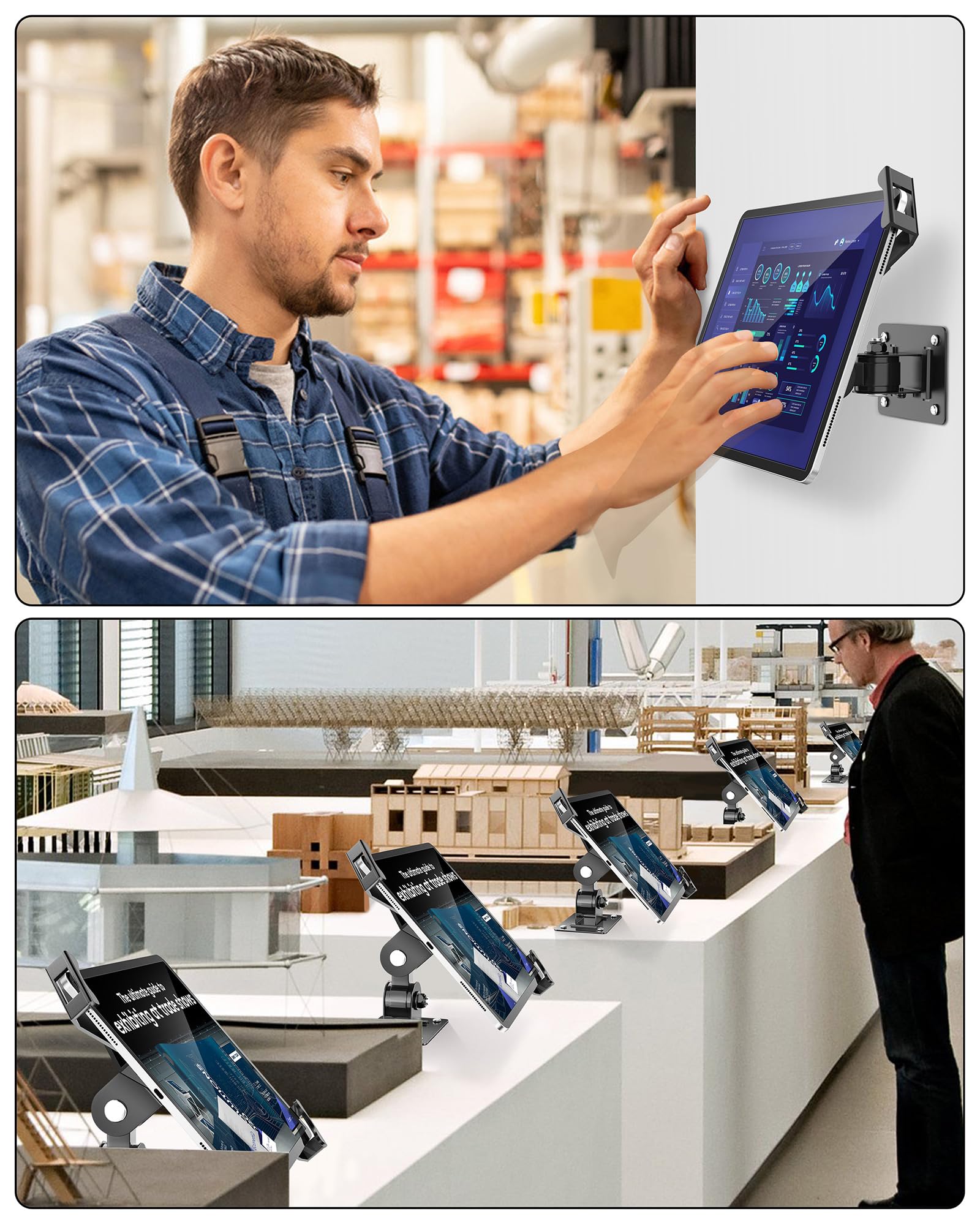 AboveTEK Tablet Wall Mount -360° Rotation iPad Wall Holder for Retail & Business, Anti Theft iPad Stand Fits 7"-11" Tablets Including iPad Pro/Air/Mini, Galaxy Tab - Security Lock & Key - (Black)