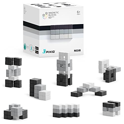 PIXIO Noir - 60 Magnetic Blocks - Small Magnet Blocks - Magnets for Kids & Adults - Magnet Toys - Magnet Tiles Alternative for Kids 8-12 Years