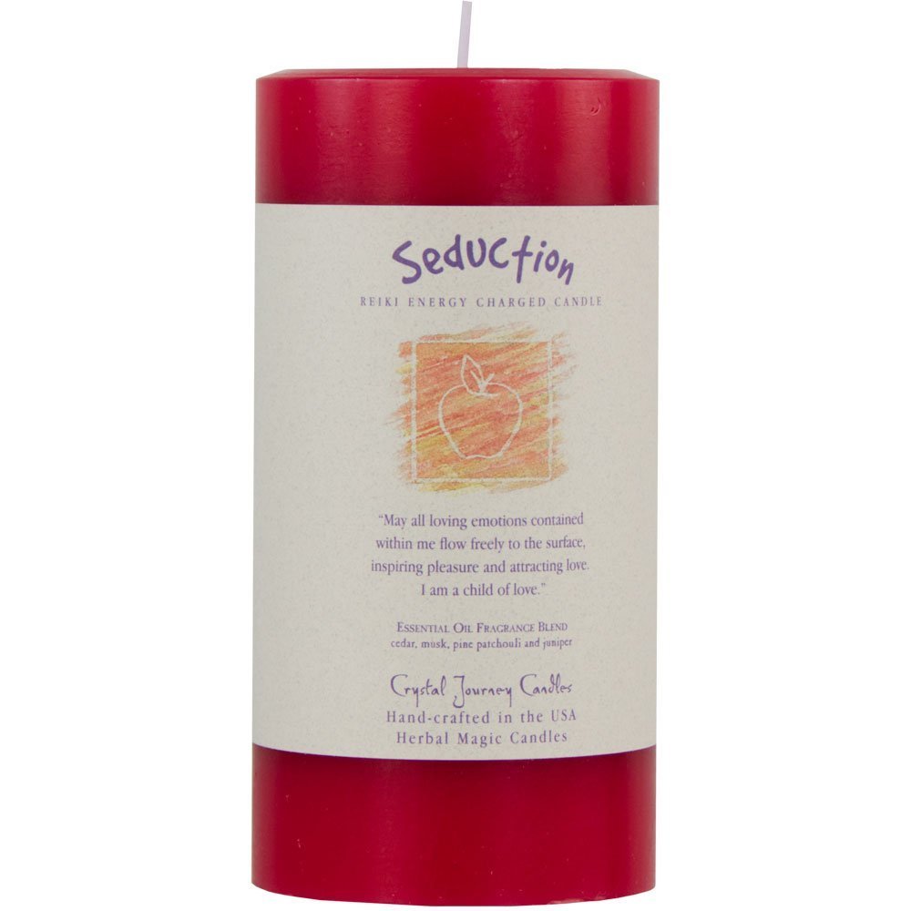 6" X 3" Crystal Journey Herbal Magic Reiki Charged Pillar Candle - Seduction