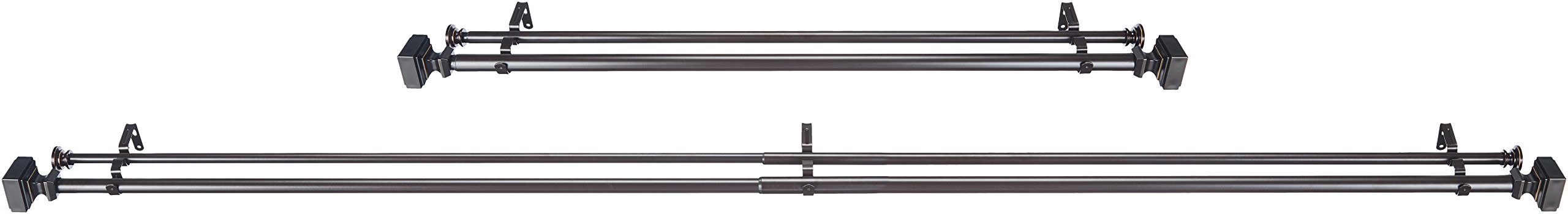 Amazon Basics 1" Double Curtain Rod with Square Finials - 72" to 144", Dark Bronze (Espresso)