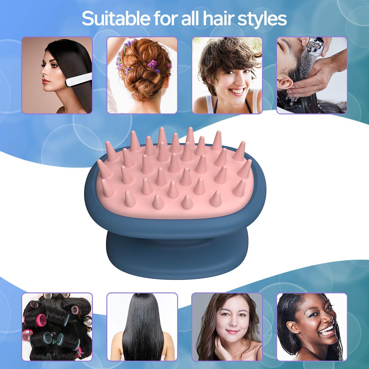 2 Pack Hair Scalp Massager Silicone Waterproof Shampoo Brush Hair Clean and Head Relax (blue & pink)