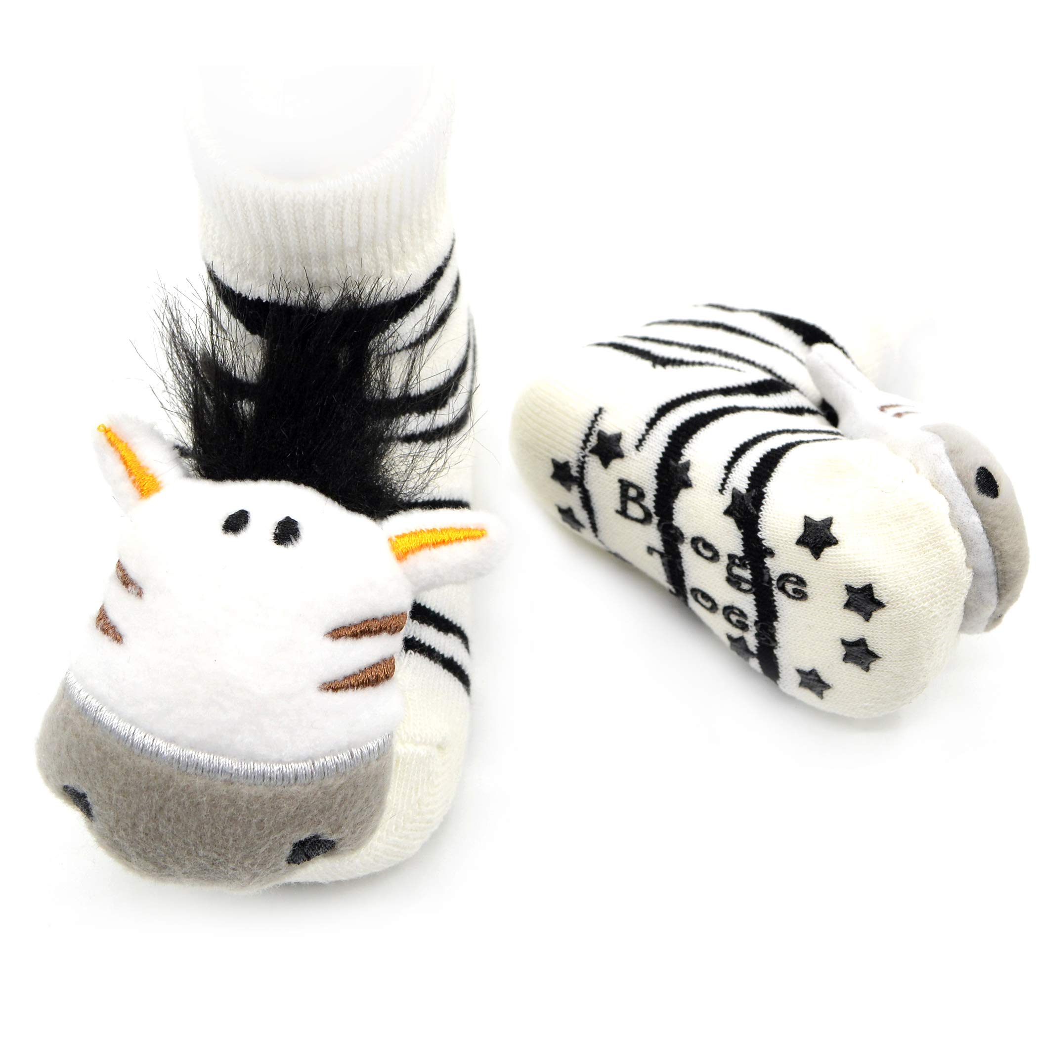 Playful Zebra Boogie Toes Rattle Sock, 1-Pair (0-1Y) Rattles Foot Finder, Rattle Sock Baby Toddler Toy, Present Gift for Newborn Infant Babies Boy Girl Bebe