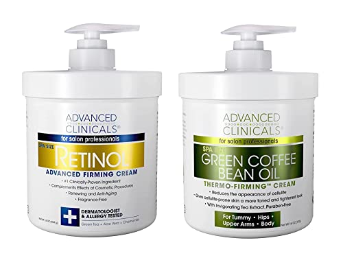 Advanced Clinicals Retinol Body Cream + Green Coffee Bean Oil Slim & Tighten Body Lotion Moisturizer Skin Care Set, Anti Aging Firming & Tightening Dry Skin Rescue Face & Body Cream Set, 2-Pack