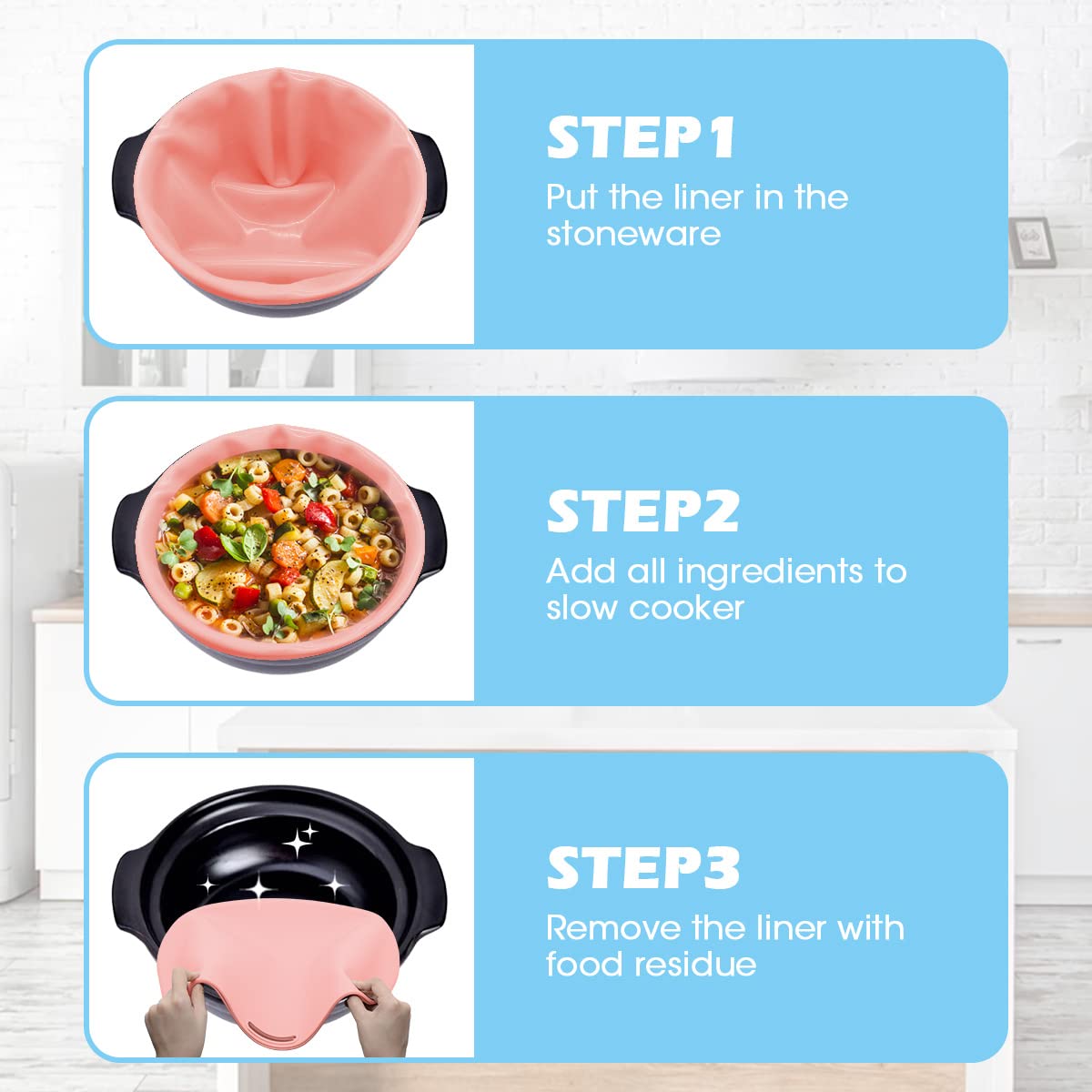 2 Pack Slow Cooker Liners - Reusable Crock pot Divider, Safe Silicone Cooking Bags Fit 7-8 Quarts Oval or Round Pot (Fit 8 QT Grey+Pink)