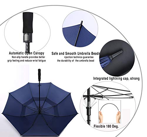 Baraida Golf Umbrella Large 62/68/72 Inch, Extra Large Oversize Double Canopy Vented Windproof Waterproof Umbrella, Automatic Open Golf Umbrella for Men and Women and Family.(62 inch,Navy Blue)