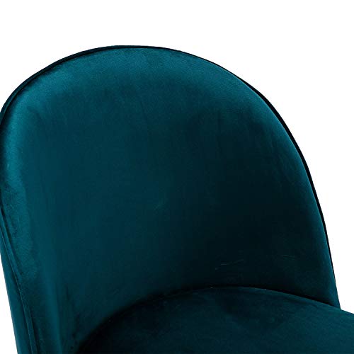 Guyou Pink Velvet Gold Desk Chair with Wheels Armless Upholstered Vanity Chair, Rolling Swivel Small Task Chair Home Desk Chair for Home Office Studio (Peacock Blue)