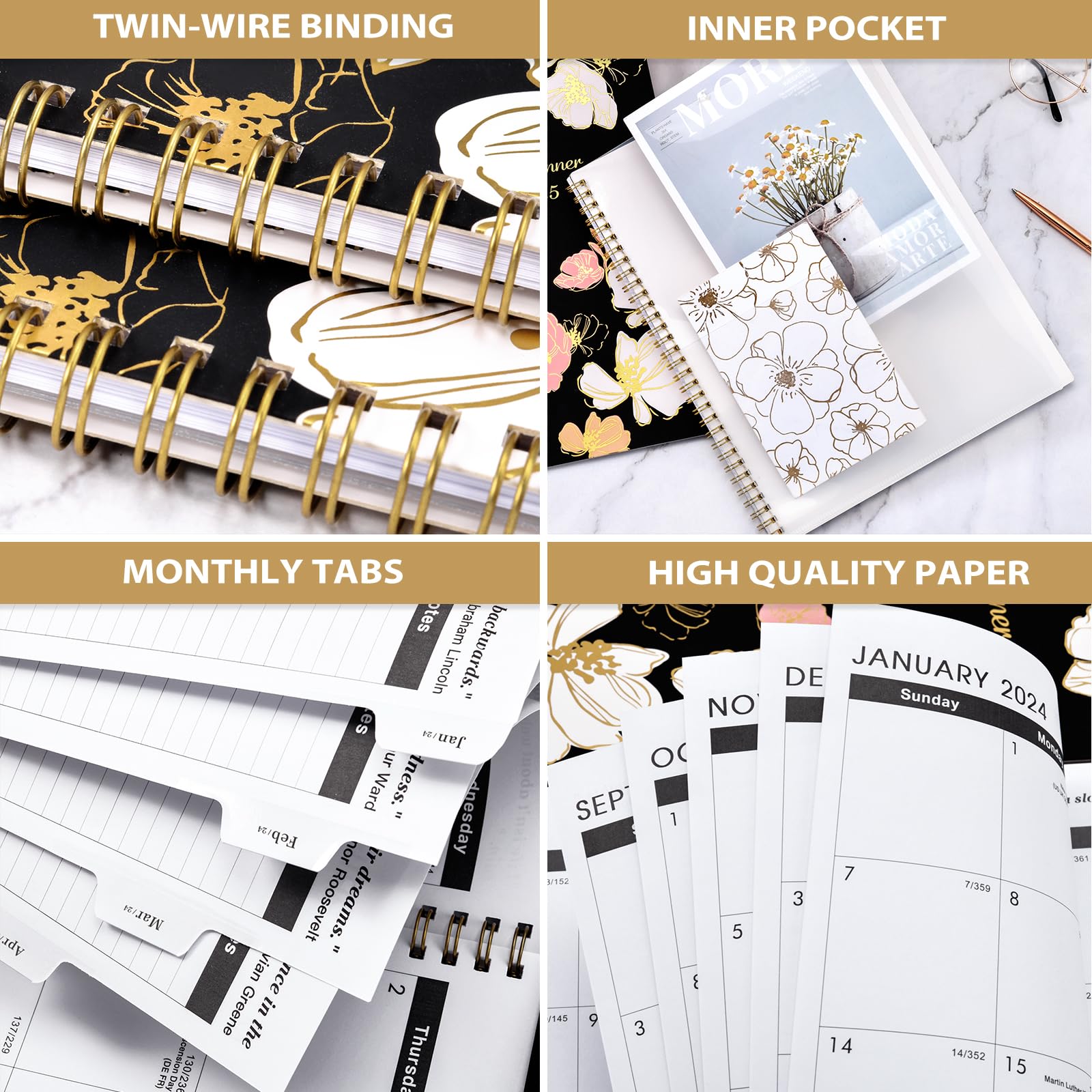 2024-2025 Monthly Planner/Calendar - 2 Year Monthly Planner 2024-2025, January 2024 - December 2025, 9" x 11" Planner with Monthly Tabs, Twin-Wire Binding, Two-Side Pocket, Perfect Organizer
