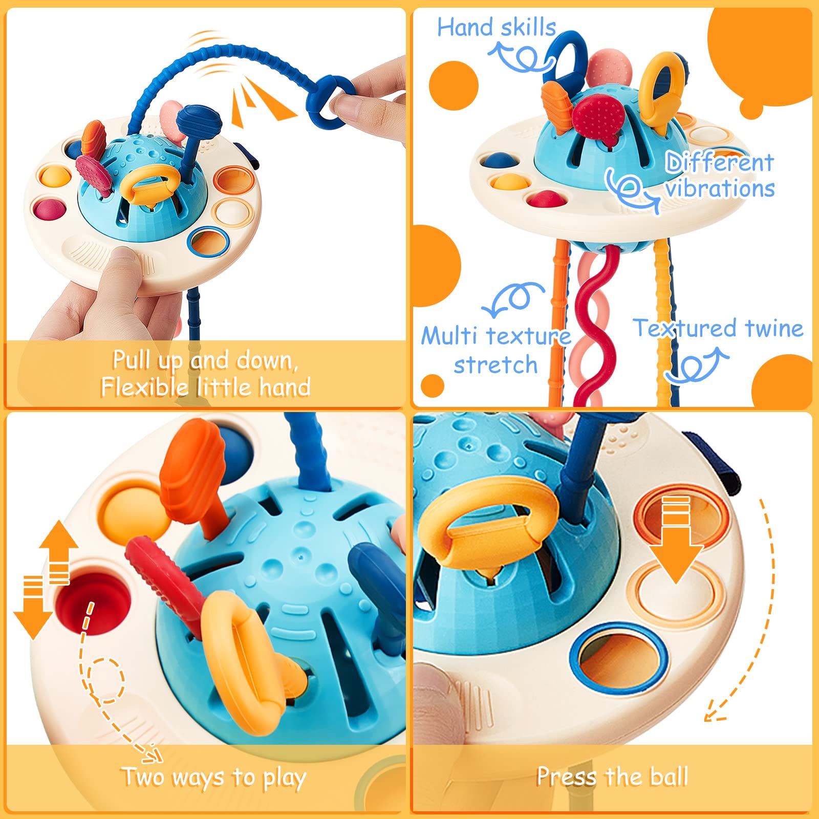 2 Pcs Silicone Pull String Interactive Toy UFO Silicone Pull Activity Toy Baby Montessori Toys Sensory Toys for Toddlers Early Development Learning Silica Gel Toy Fine Motor Skills