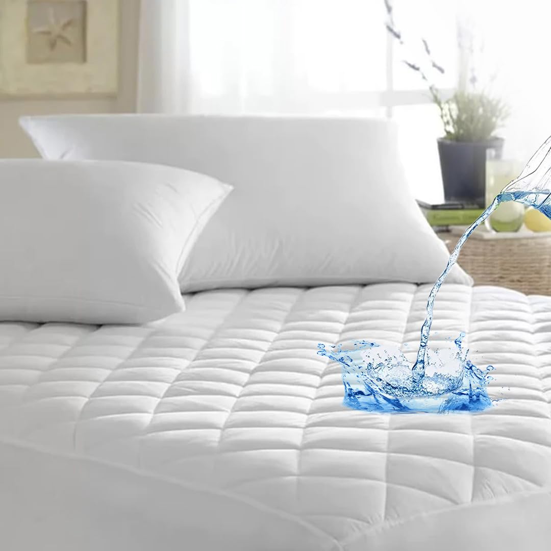 Abstract Waterproof Mini Crib Mattress Protector - Quilted, Fitted Cover for Bassinet - Breathable Crib Mattress Pad - Noiseless- Machine Washable - 24" x 38" Mini Crib, White