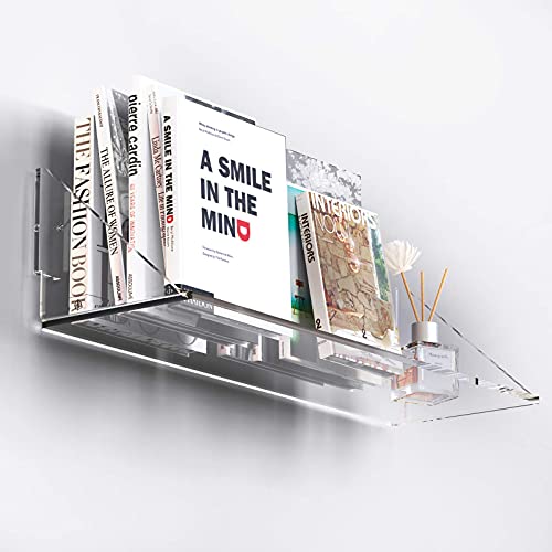 MaxGear Clear Acrylic Shelves，Invisible Floating Wall Bookshelves for Kids，Display Wall Mounted Hanging Shelves with Screws for Bathroom, Bedroom, Living Room, Office, Kitchen Set of 3