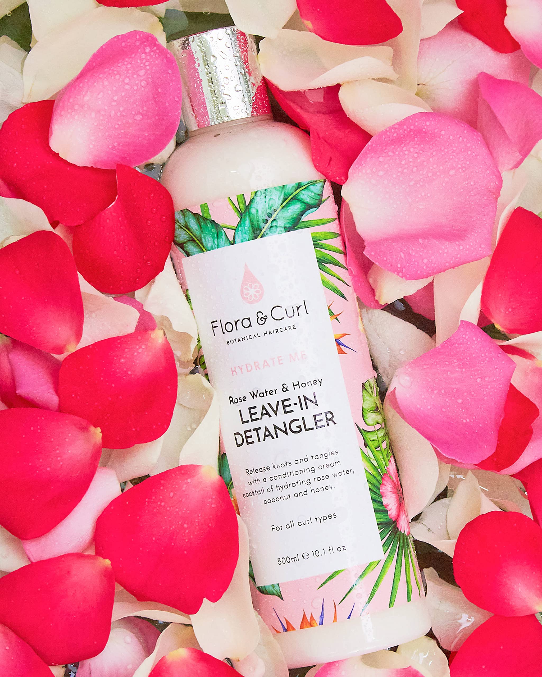Flora & Curl Rose Water & Honey Leave-in Detangler for Kinky and Curly Natural Hair 10.5 fluid-oz