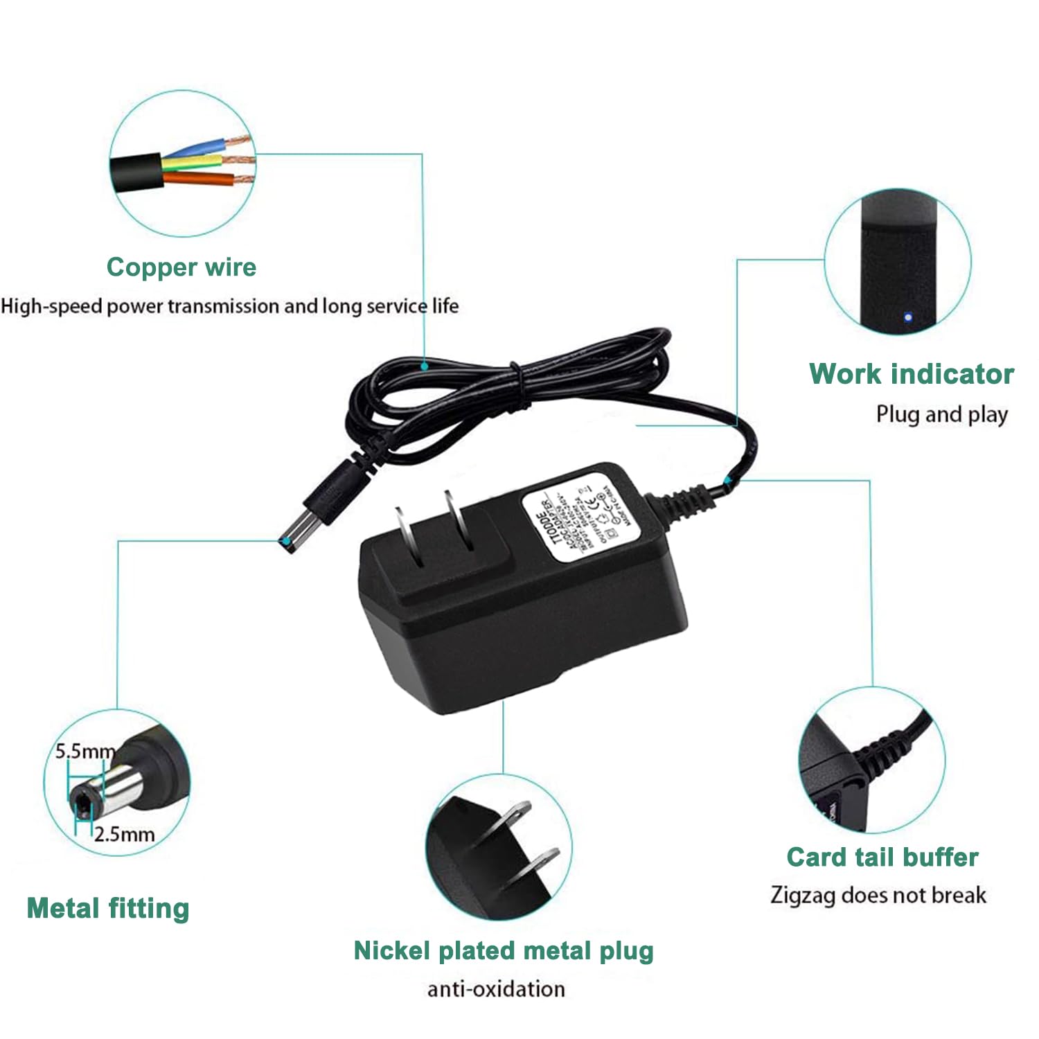 TTODDE AC/DC Adapter 6V 2A 1.5A 1A 0.5A Adapter Power Supply 6V Power Cord 12W 100-240V 50-60Hz with 3.5 x 1.35mm/5.5 x 2.5mm DC Plug Compatible 6 Volt 200ma 300ma 500ma 800ma and More DC 6V Devices