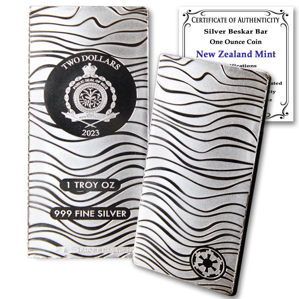 2023 1 oz Niue Silver Mandalorian Beskar Bar Coin by The New Zealand Mint Brilliant Uncirculated with Certificate of Authenticity £2 BU