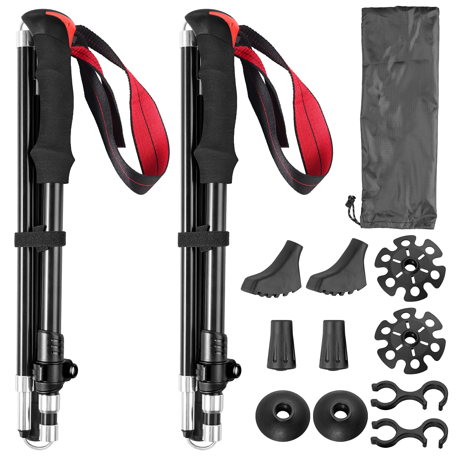 2 Pack Hiking Trekking Poles, VINTEAM Aluminum Collapsible Walking Stick 110-135cm Adjustable Walking Trekking for Hiking, Camping, Mountaineering, Backpacking