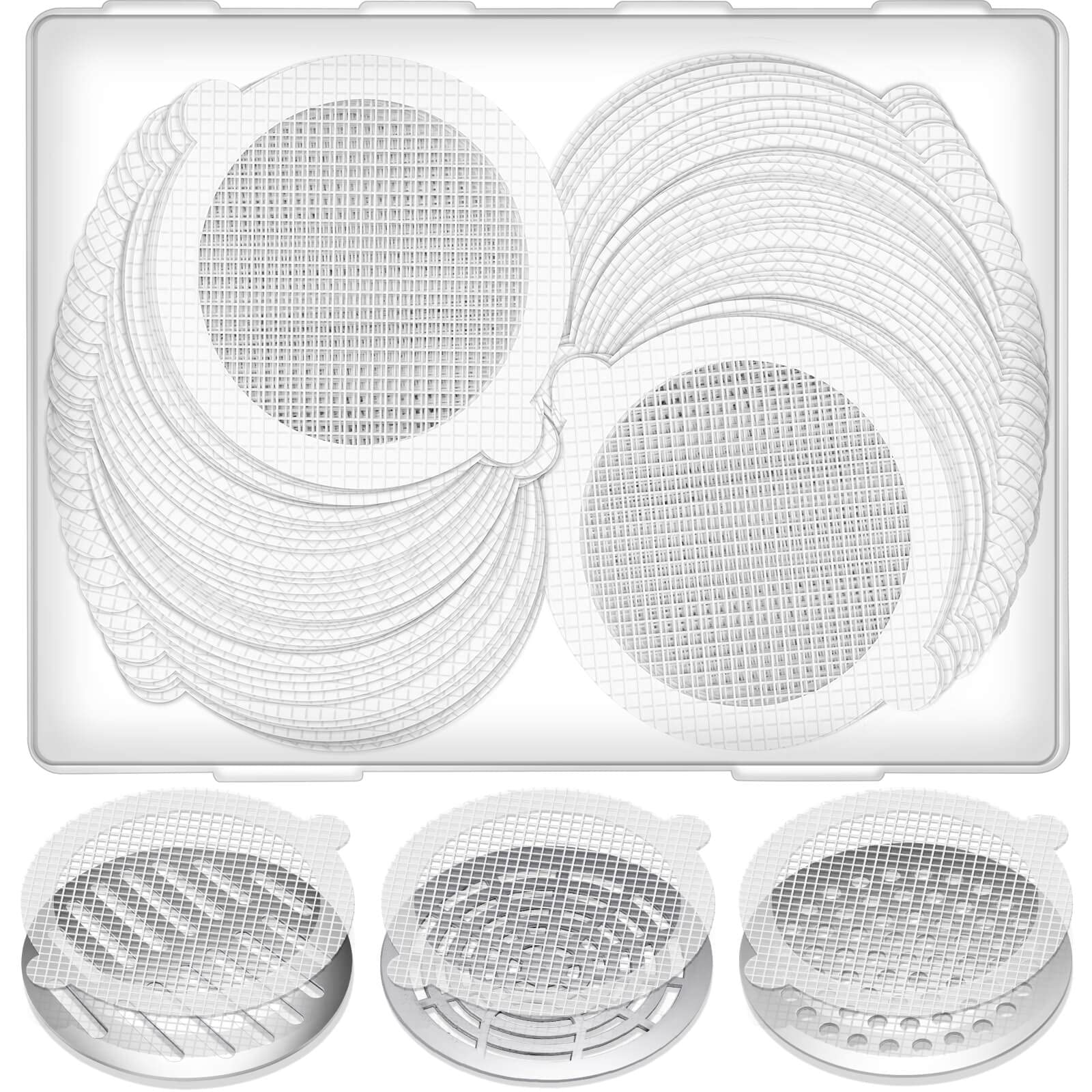60 Pack Disposable Shower Drain Hair Catcher - Mckanti 3.54 Inch Disposable Hair Catchers Mesh Sticker Strainers for Shower Drain Bathroom Bathtub Kitchen Sink Washbasin Floor Drain Balcony Drain Hole