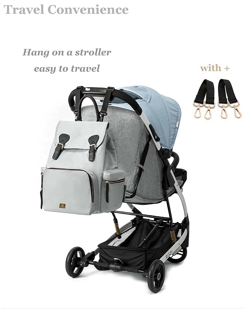 WALLOPTON Diaper Bag Backpack - Multi Function Backpack with Stroller Strap - Stylish Lightweight Large Capacity & Water Resistance - Baby Bag for girls & boys (Grey)