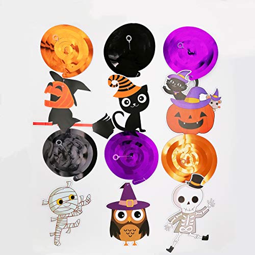 2023 Halloween Banner Party Decoration(Pre-Assembled)Cute Halloween Garland Bunting Banner Triangle Flag with Foil Swirl Ceiling Hanging Cards, Pumpkin Ghost Witches Bat Spider Skull Sticker