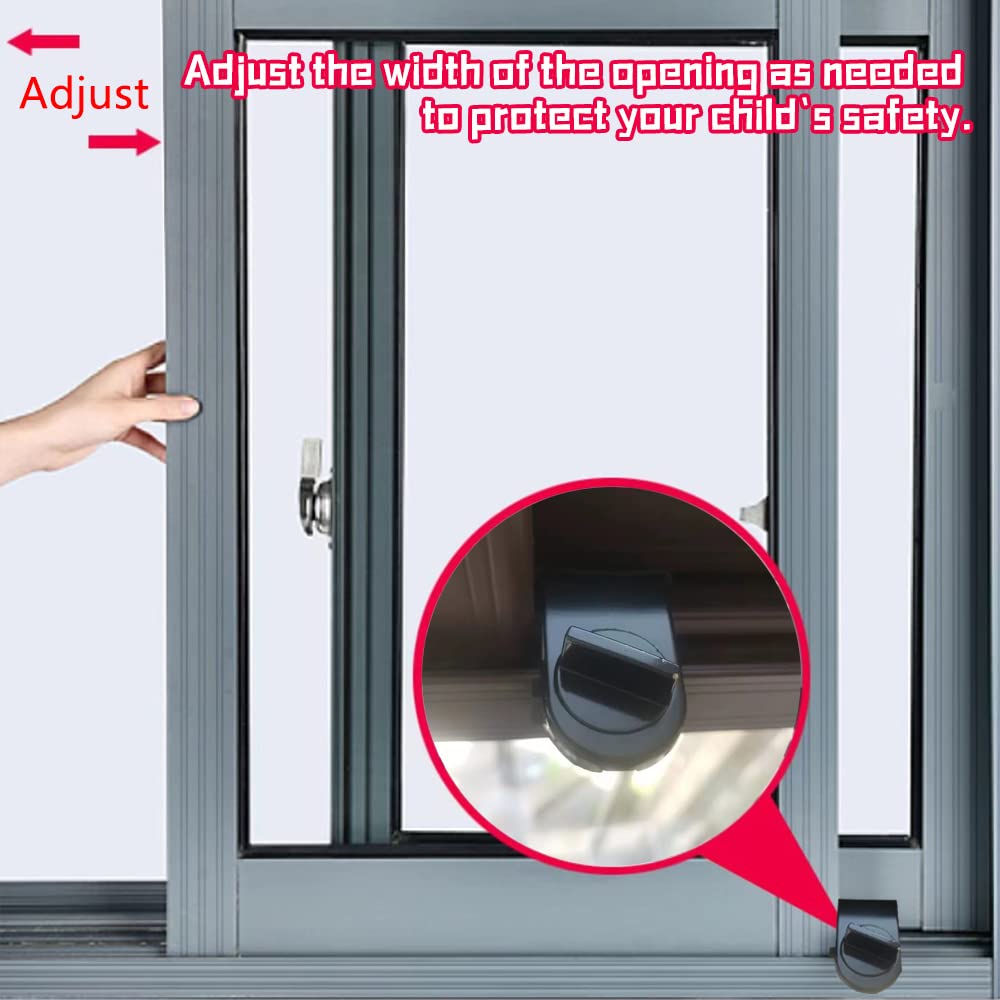 2 Pcs Sliding Door Child Lock, Safety Lock, Child/Baby Safety Slide Window Locks,Slide Window Locks for Vertical & Horizontal Sliding Windows Doors Lock,Adjustable Sliding Door Window Locks & Latches