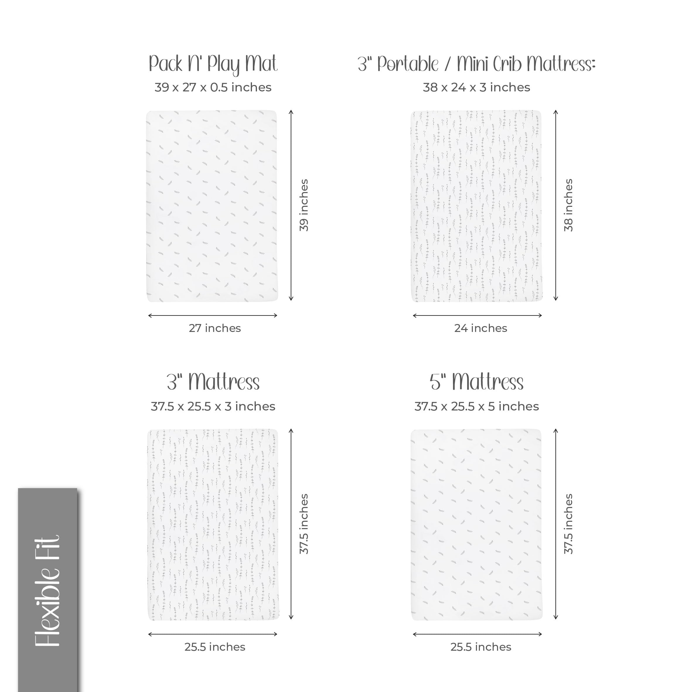 Pack and Play Sheets - 2 Pack Fitted with 100% Jersey Cotton - Pack N Play Mattress Sheets for Boys and Girls, Newborn Essentials (Neutral Forest Grey Floral and Leaves)