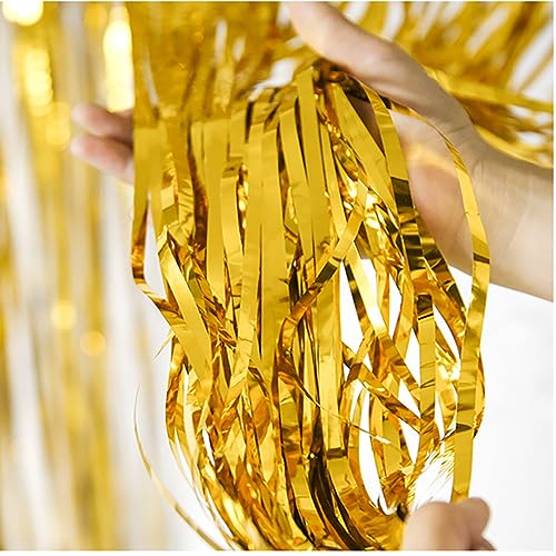 2PCS Party Decoration Backdrop 3.28 * 6.63 Feet Foil Fringe Curtain Tinsel Streamer Photo Backgrounds Hanging Decorations for Baby Shower Gender Reveal Birthday Wedding Themed Party Supplies Gold
