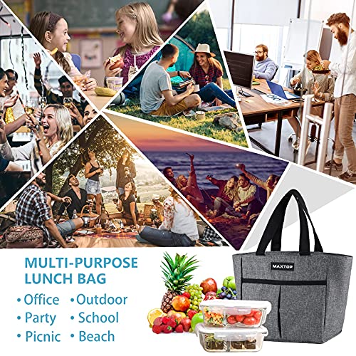 MAXTOP Lunch Bags for Women,Insulated Thermal Lunch Tote Bag,Lunch Box with Front Pocket for Office Work Picnic Shopping (Black, Small)