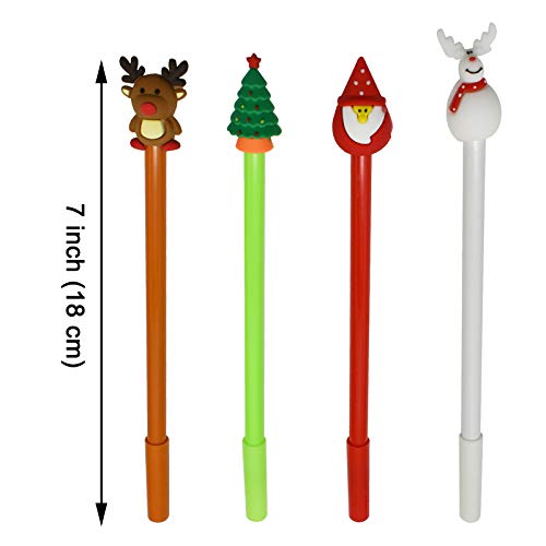 Maydahui 12PCS Christmas Theme RollerBall Pens Black Gel Ink Xmas Tree Snowman Reindeer Santa Claus Shape Pen for Boys Girls Desk Decoration Accessory