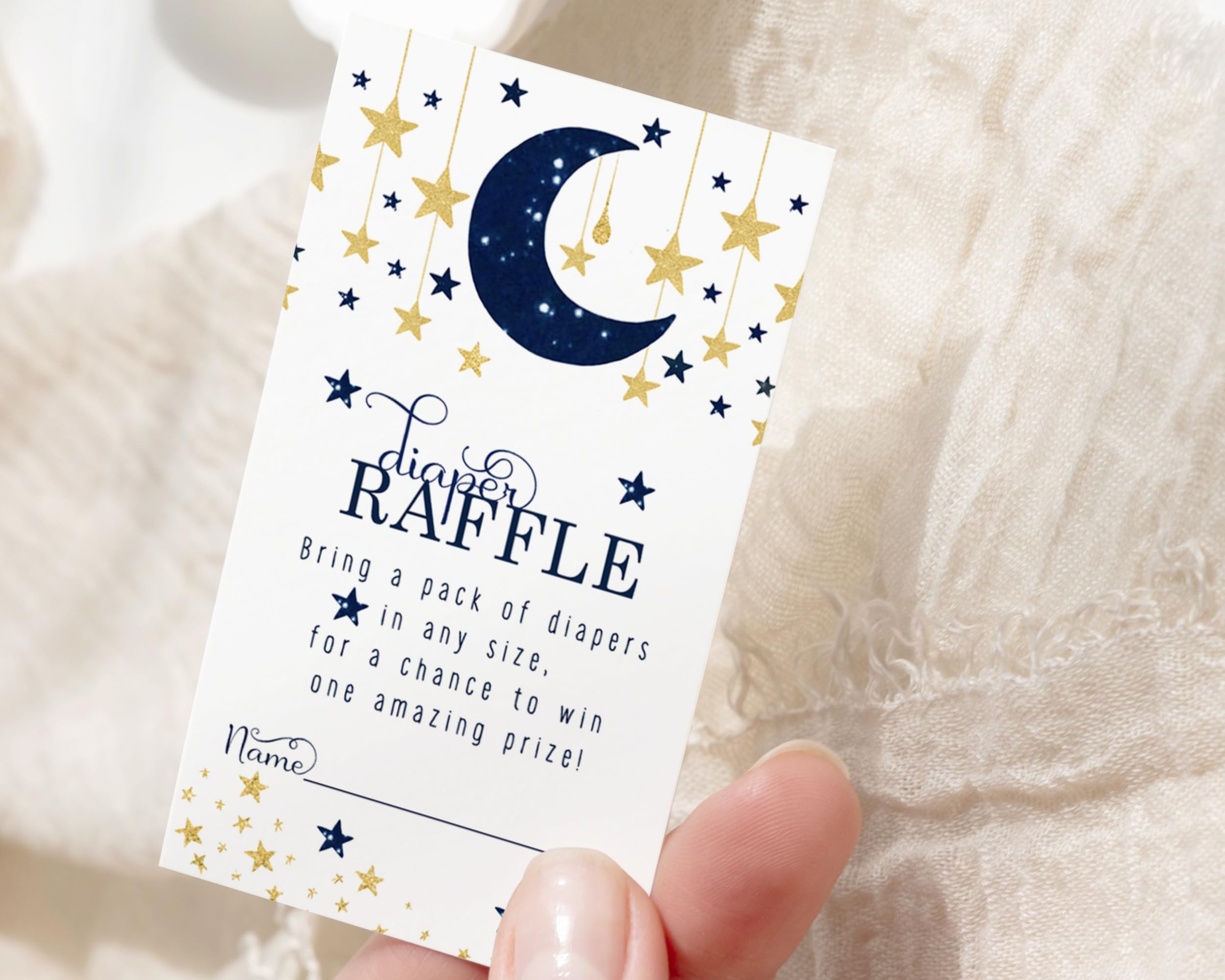 Twinkle Little Star Baby Shower Invitation Bundle (25 of Each) Blank Invites with Envelopes for Boys Diaper Raffle Insert and Bring a Book Insert Cards Set Navy and Gold Theme Celestial