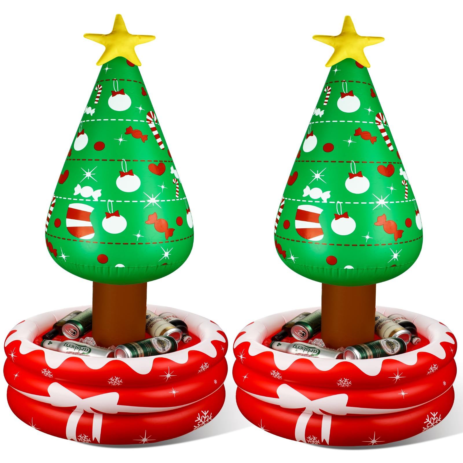 2 Pack Inflatable Christmas Tree Coolers Drink Beverage Inflatable Cooler Christmas Decorations Party Supplies for Home Office Holiday Winter Party Decorations, Multicolored, 50 x 25 Inches