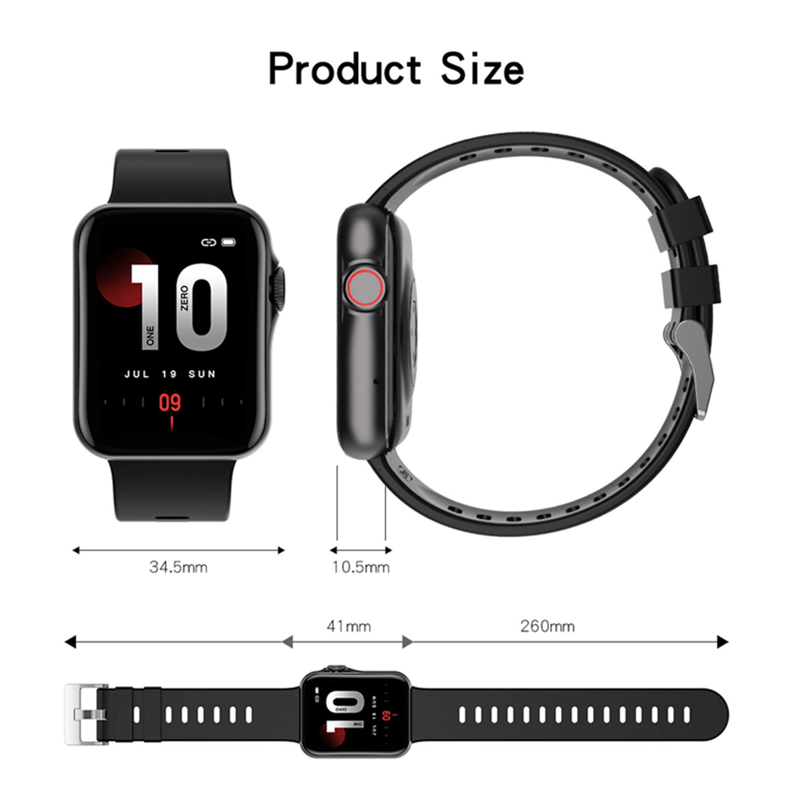 PADY-Wearable Technology D06 Smart Watch Smart Bracelet Fitness Tracker 1.6 inch IPS HD Full Touch Display Bluetooth Call Smartwatches Watch Split Screen Calling Waterproof for Women Men (Black) D6