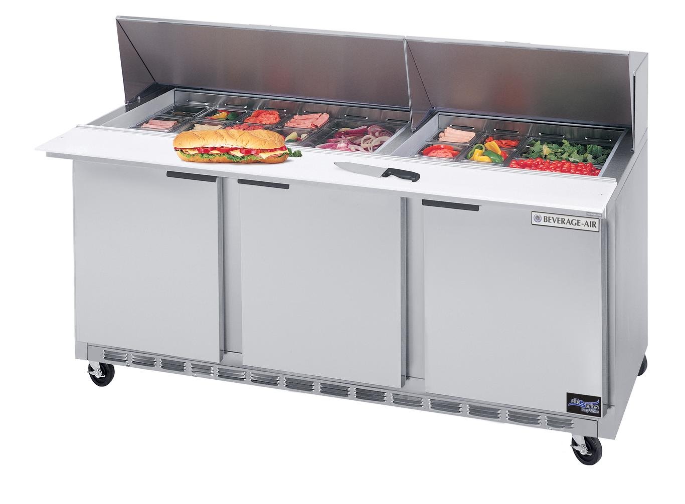 Beverage Air Commercial Kitchen SPE72HC-30M Refrigerated Counter, Mega Top Sandwich/Salad Unit