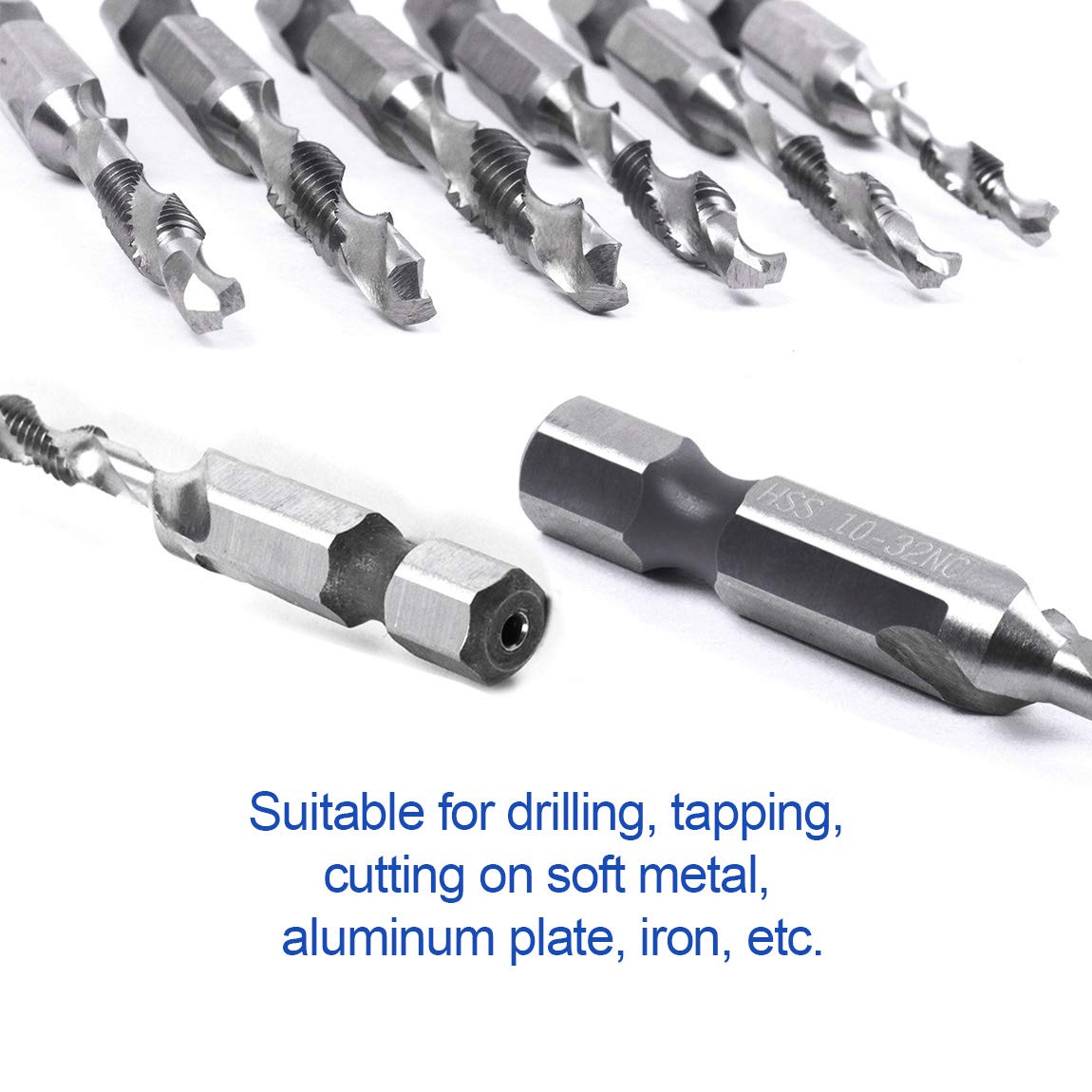 szgate 5PCS Combination Drill Tap Bit Set Screw Tapping Hex Shank HSS Metric/Imperial Plug Drill Bits Hand Tools 10-24NC,5mm