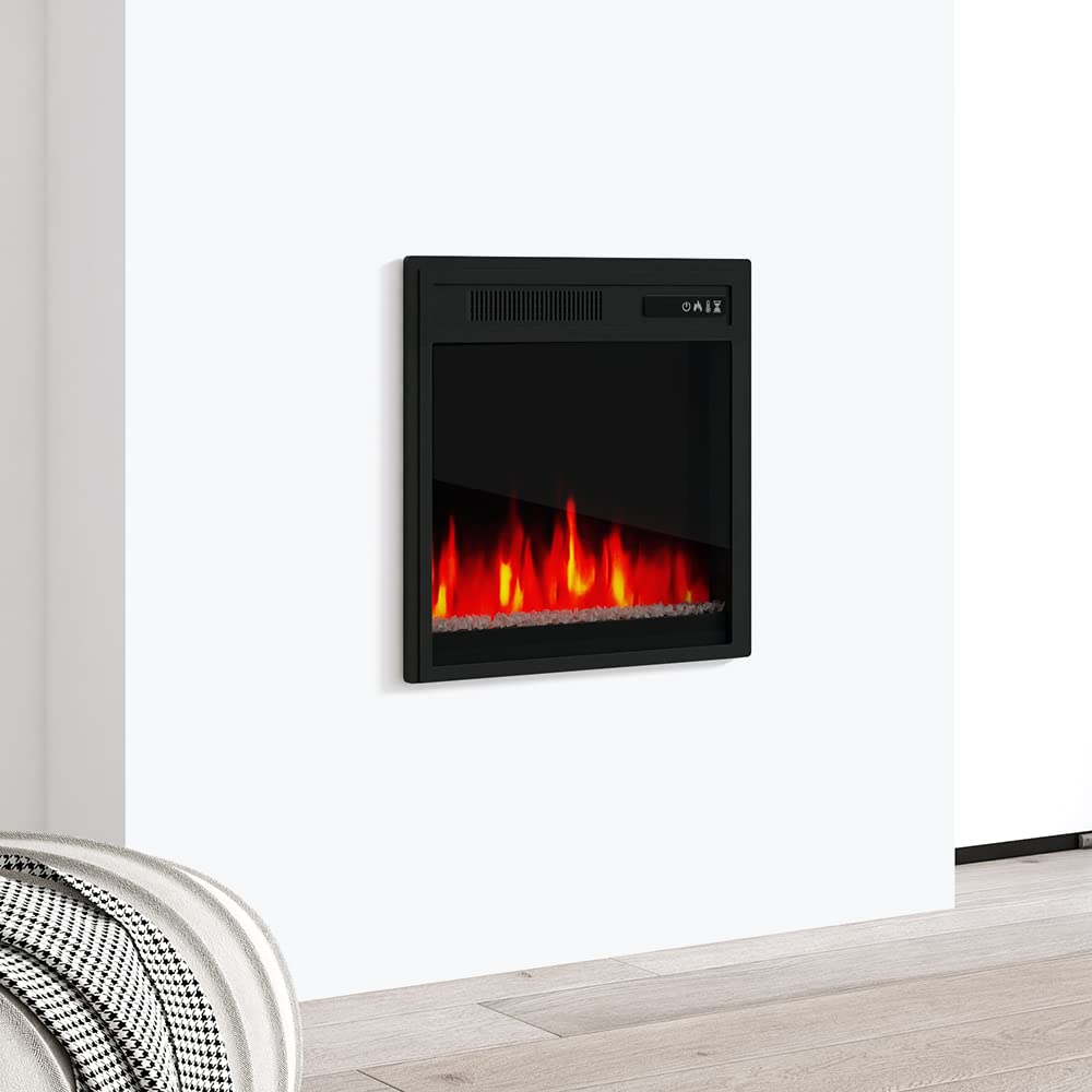 20" Electric Fireplace Wall Recessed Heater, 1500W/5100BTU (Black)