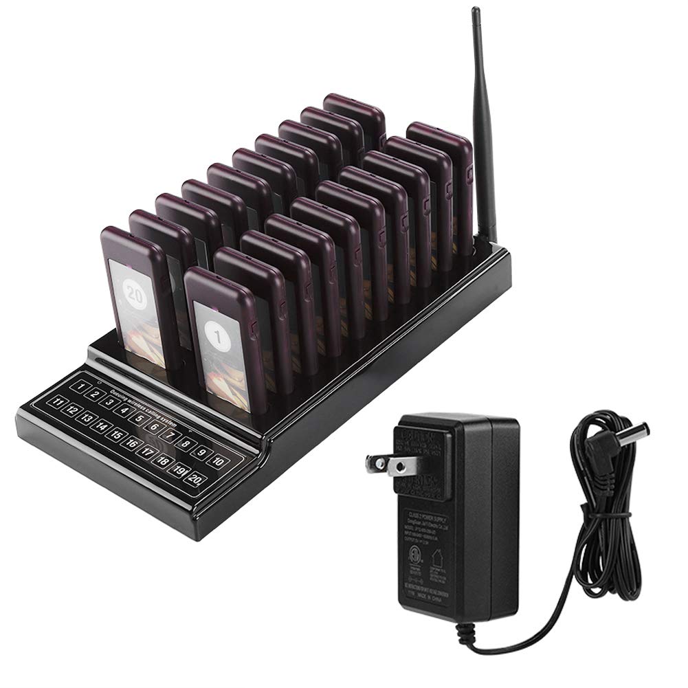 20 Channels Wireless Calling System, Restaurant Guest Paging System with Charging Dock and 20 Chargeable Pagers for Restaurant Food Truck Church Hospital
