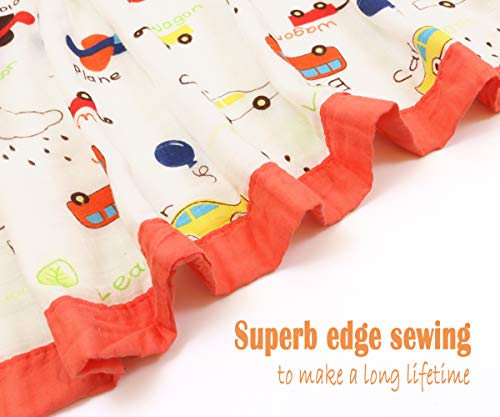 Coral Red Muslin Baby Blanket, Ultra Soft Hypoallergenic Baby Quilts, Unisex Baby Swaddle Wrap, Oversized 43 X 45 inchs (Car Bus)