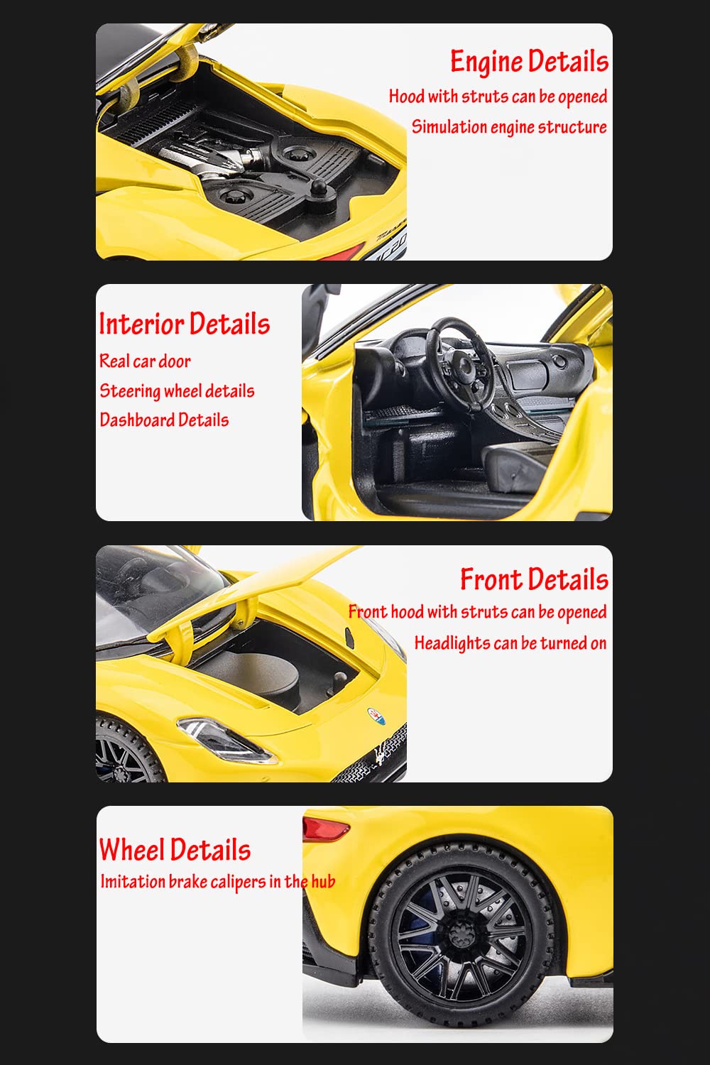 Alloy Collectible Yellow Maserati MC20 Model Cars Pull Back Vehicles Diecast Toy