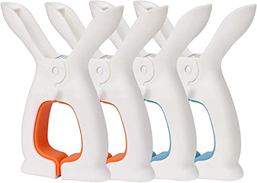 6 Packs Towel Clips for Beach Chairs Cruise Clothes Pins Silicone Plastic Heavy Duty Laundry Clothespins Windproof Clamps No Trace Design Clothes Pegs (Rabbit Blue-06) (Rabbit Blue-6)
