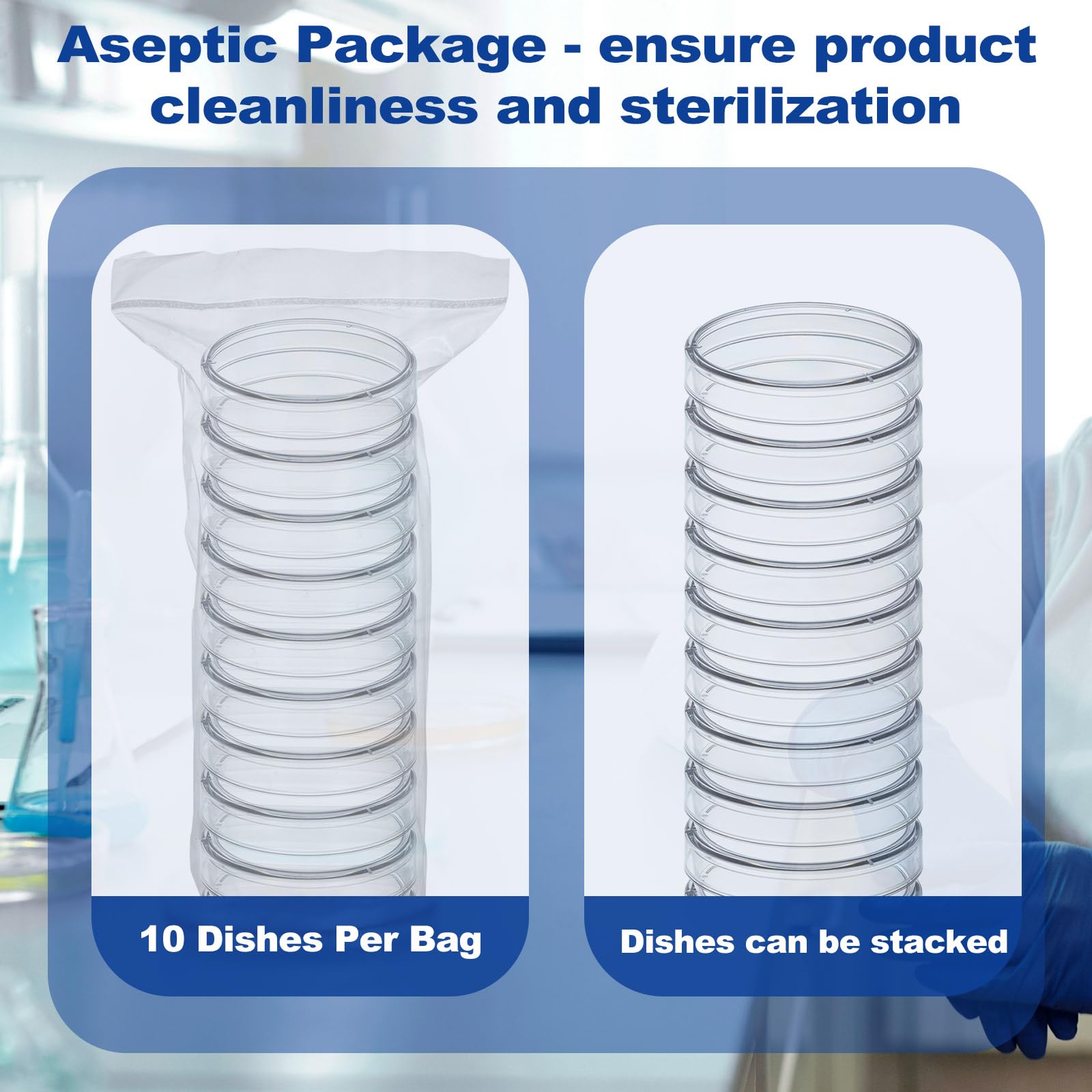 CryoKing 500 Pack Petri Dish, 60×15mm Sterile Thick Petri Dishes with Lid, Clear Stackable Thick Plastic Culture Dishes for Lab Experiment, School Science Project, Myclogy, Biology