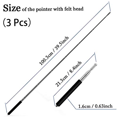 Pointer for Teachers, Yeeseok 4 Pcs Telescoping Teachers Pointers Stick Stainless Steel Extendable for Classroom Supplies (3 Pcs with Felt Tip & 1 Pcs with Capacitor Tip for Touch Screens iPad)